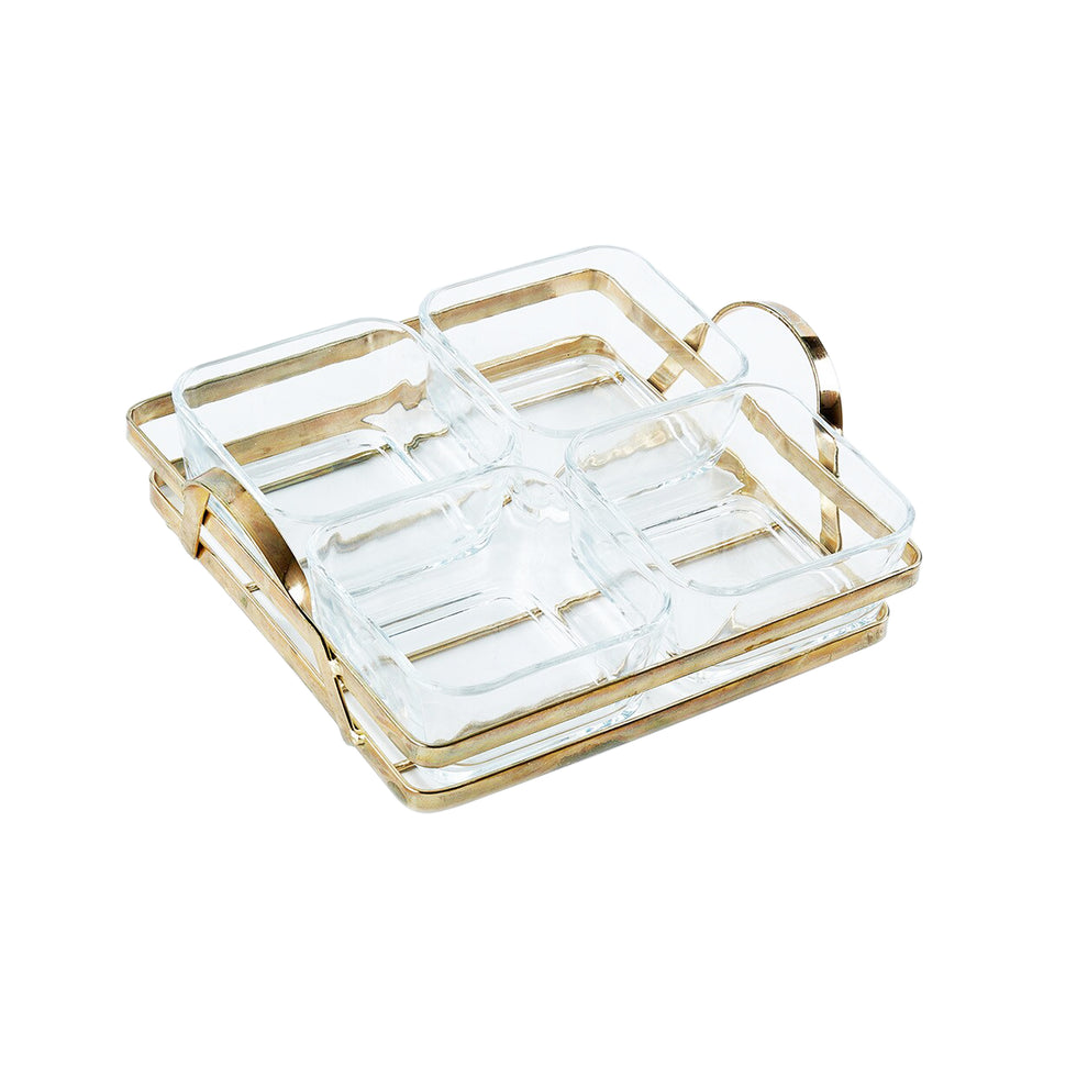 Aqua 4 Piece Glass Snack Bowl Set with Gold Serving Tray Clear – The ...