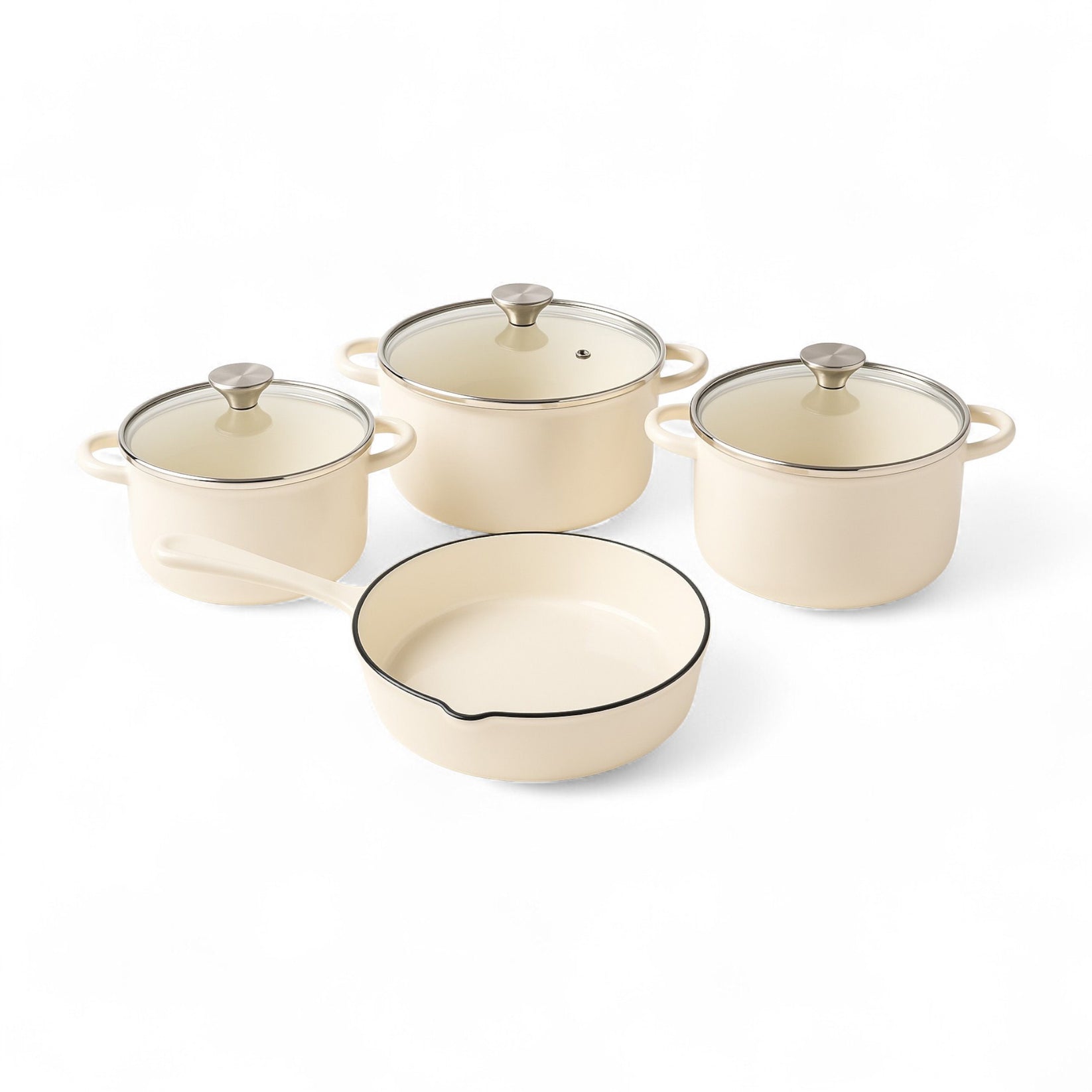 CH 7 Piece Cast Iron Pot Set with Glass Lids Cream – The Culinarium