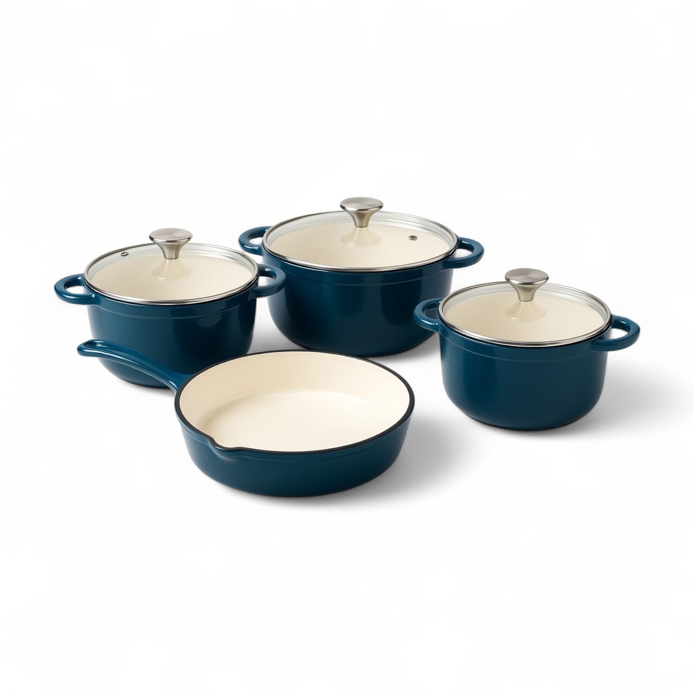 CH 7 Piece Cast Iron Pot Set with Glass Lids Dark Blue – The Culinarium
