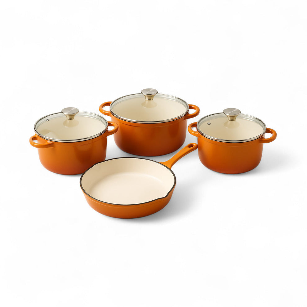 CH 7 Piece Cast Iron Pot Set with Glass Lids Orange – The Culinarium