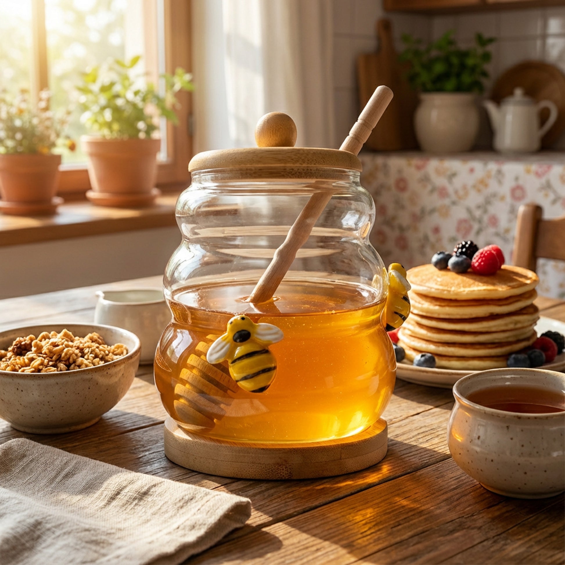 Bee Design Honey Jar with Dipper Clear – The Culinarium