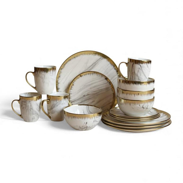 16 Piece Drip Design Dinner Set Gold & White – The Culinarium