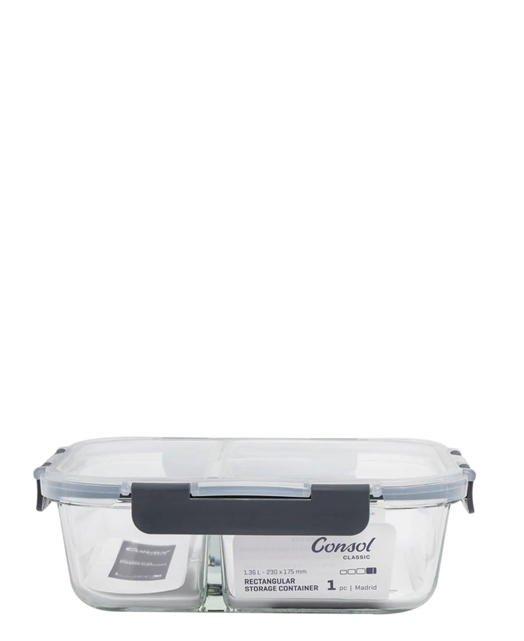 Consol 1.36L Madrid 2-Division Storage Container with Clip-On Lid - Gr ...
