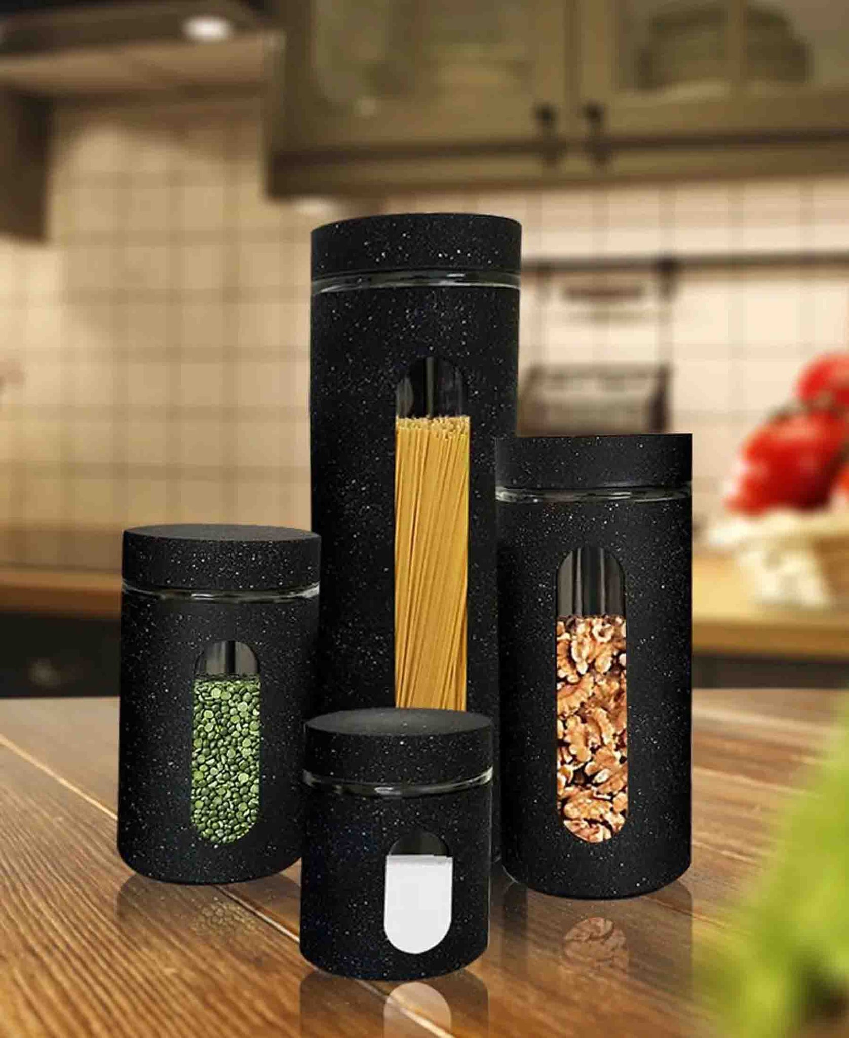 CH 4Pcs Canister Set With Window - Black – The Culinarium