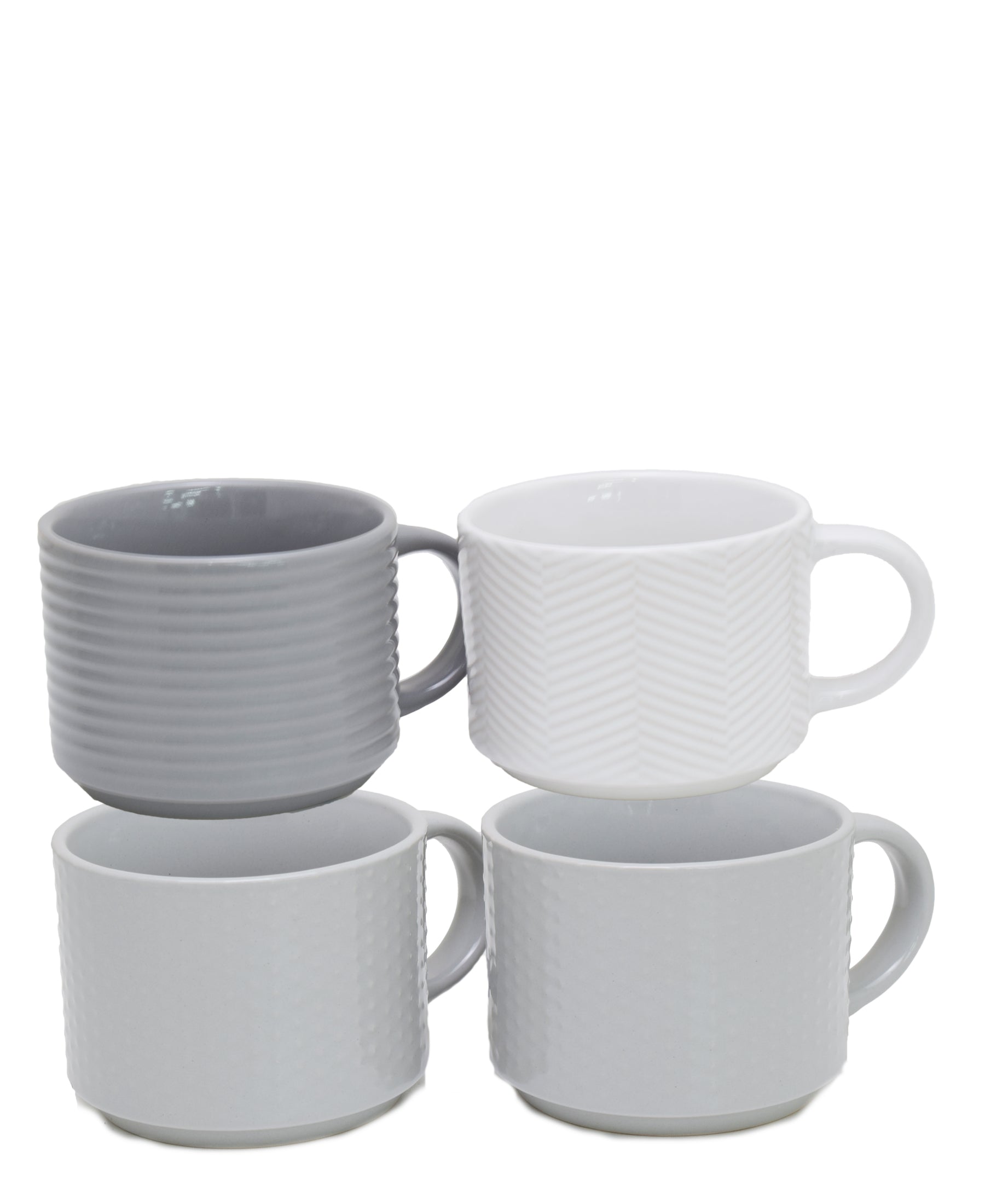 kitchen Life 4 Piece Mug Set - Embossed White and grey – The Culinarium
